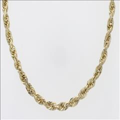 3.7mm Rope Link Chain 24.25" Necklace 10k Yellow Gold Peru 25.81 Grams