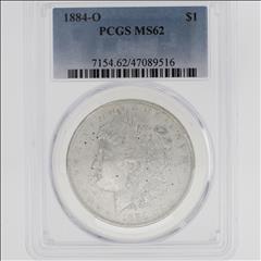 1884-O Morgan Silver One Dollar Coin PCGS MS62 in Sealed Case
