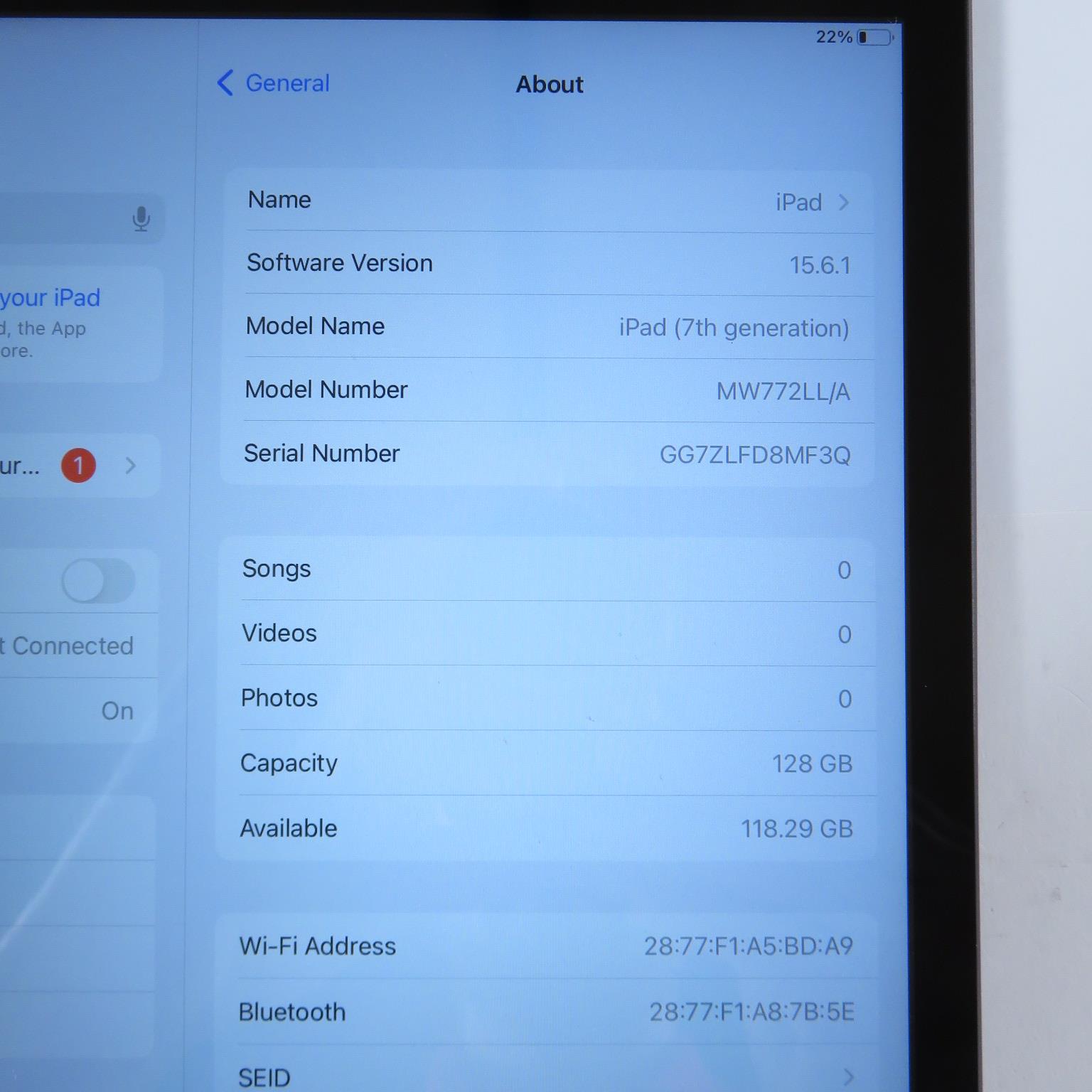 Apple iPad 7th Gen MW772LL/A A2197 10.2-Inch Wi-Fi 128GB Space Gray Tablet