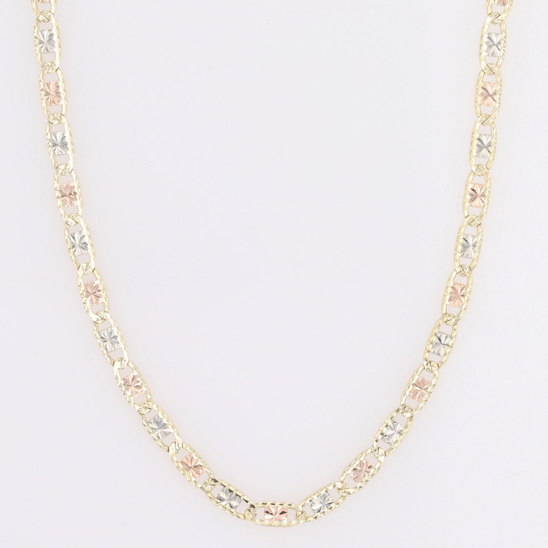 3.5mm Diamond Cut Anchor Link Chain 24" Necklace 14k Multi-Tone Gold 9. ...