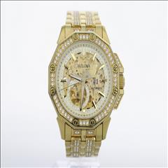 Bulova Octava Crystal Accent Gold Dial Automatic Stainless Steel Men's ...