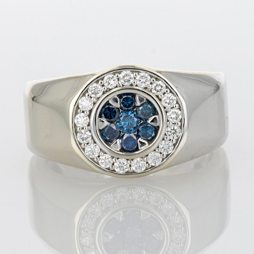 .57ctw Round Cut Blue Diamond Cluster Statement Ring 14k White Gold ...