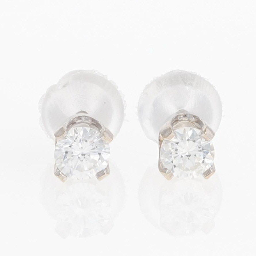 .22ctw Round Cut Diamond Solitaire Stud Pair Earrings 14k White Gold 0. ...