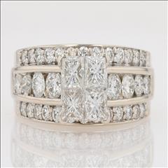 3.01ctw Princess Cut Diamond Cluster Engagement Ring 14k White Gold ...