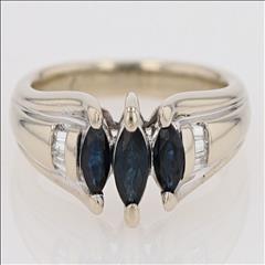 .79ctw Sapphire and Diamond Three-Stone Statement Ring 14k White Gold ...