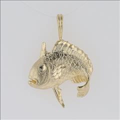 Diamond Cut Fish Statement Pendant without Chain 14k Yellow Gold 3.33 Grams