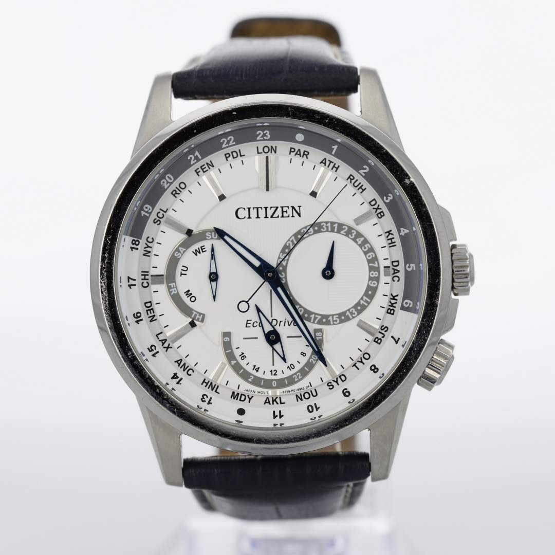 Citizen Calendrier Eco-Drive White Dial Chronograph Leather Strap Men's ...
