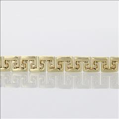 5.7mm Greek Key Link Chain w/ Green Glass Accents 7.25" Bracelet 14k ...