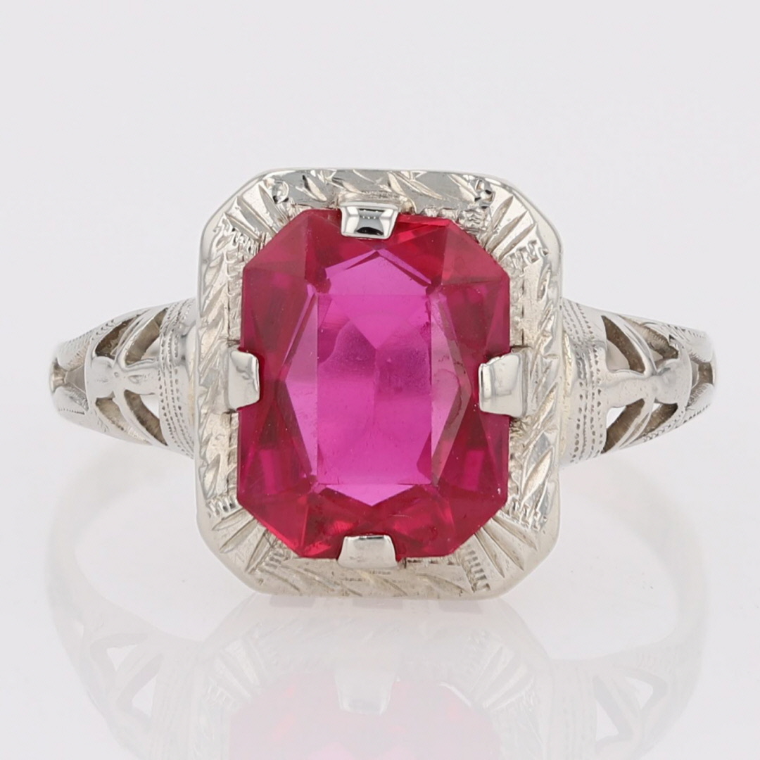 2.27ct Lab-Created Emerald Cut Ruby Solitaire Ring 10k White Gold Size 6.5