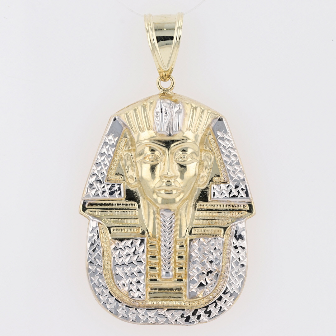 2.25" Diamond Cut Pharaoh Pendant without Chain 10k Multi-Tone Gold 6. ...