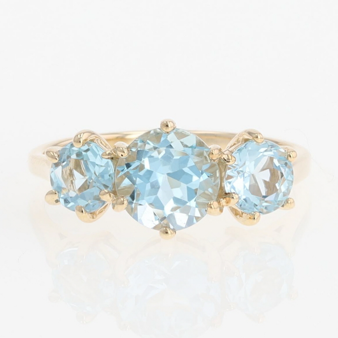 4.19ctw Round Cut Blue Topaz Three-Stone Statement Ring 10k Yellow Gold ...
