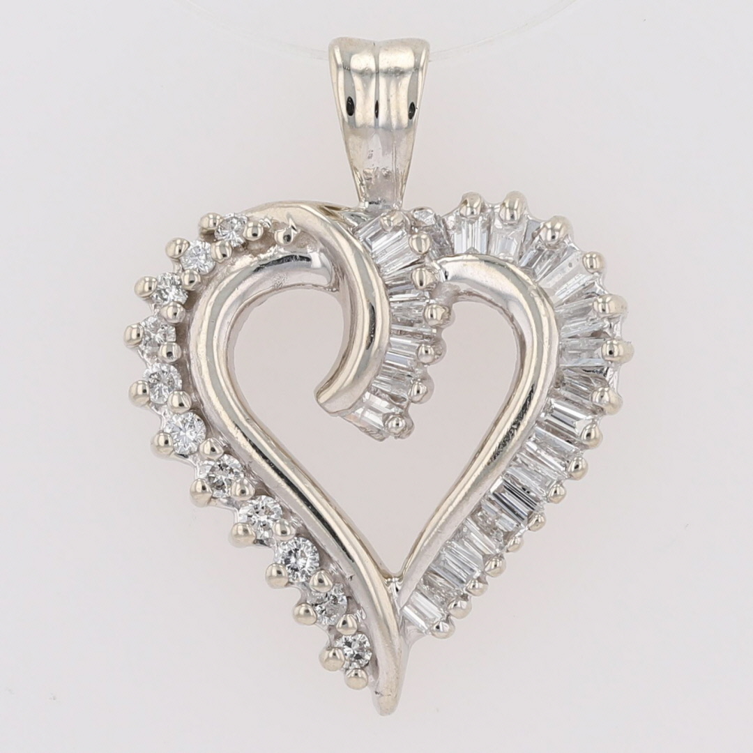 .48ctw Baguette and Round Cut Diamond Heart Pendant without Chain 14k ...