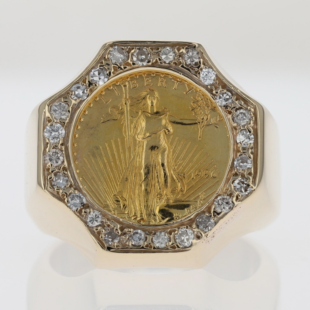 .30ctw Round Cut Diamond 5 Dollar Liberty Coin Ring 14k Yellow Gold ...