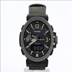 Casio Pro Trek Black Dial 45mm Safari Concept Green Cloth Strap Men's ...