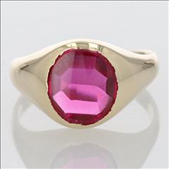Lab-Created Buff-Top Oval Ruby Solitaire Statement Ring 10k Yellow Gold ...