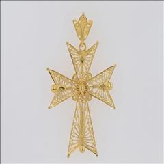 Diamond Cut Filigree Religious Cross Pendant without Chain 18k Yellow Gold