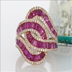 EFFY® Amoré 4.00ctw Baguette Ruby and Diamond Cluster Ring 14k Rose ...