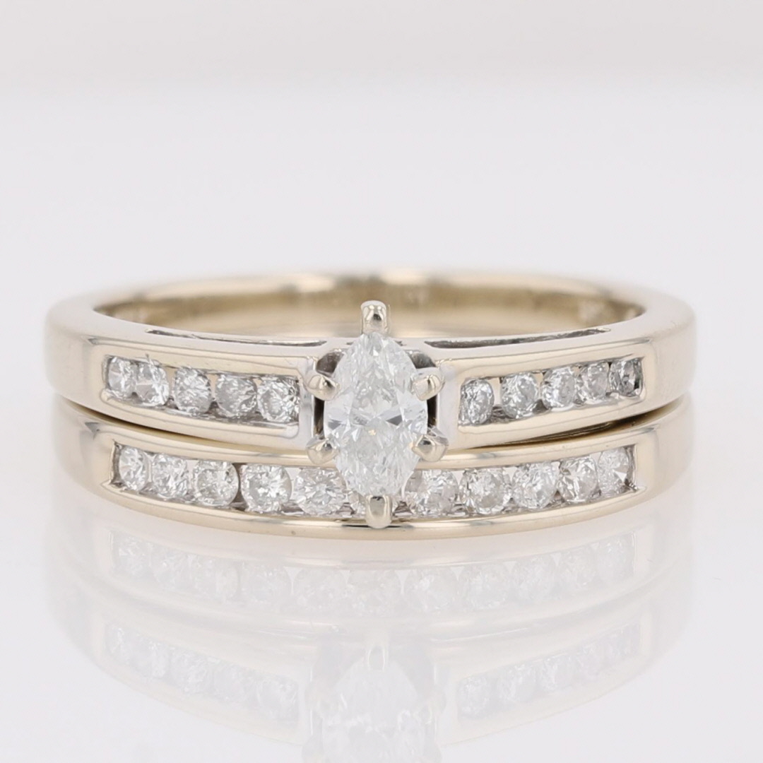 .65ctw Diamond Solitaire with Accents Wedding Set Rings 14k White Gold ...