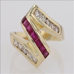 1.31ctw Square Step Cut Ruby and Diamond Statement Ring 14k Yellow Gold ...