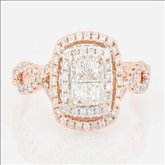1.11ctw Princess Diamond Cluster with Halo Engagement Ring 14k Rose ...