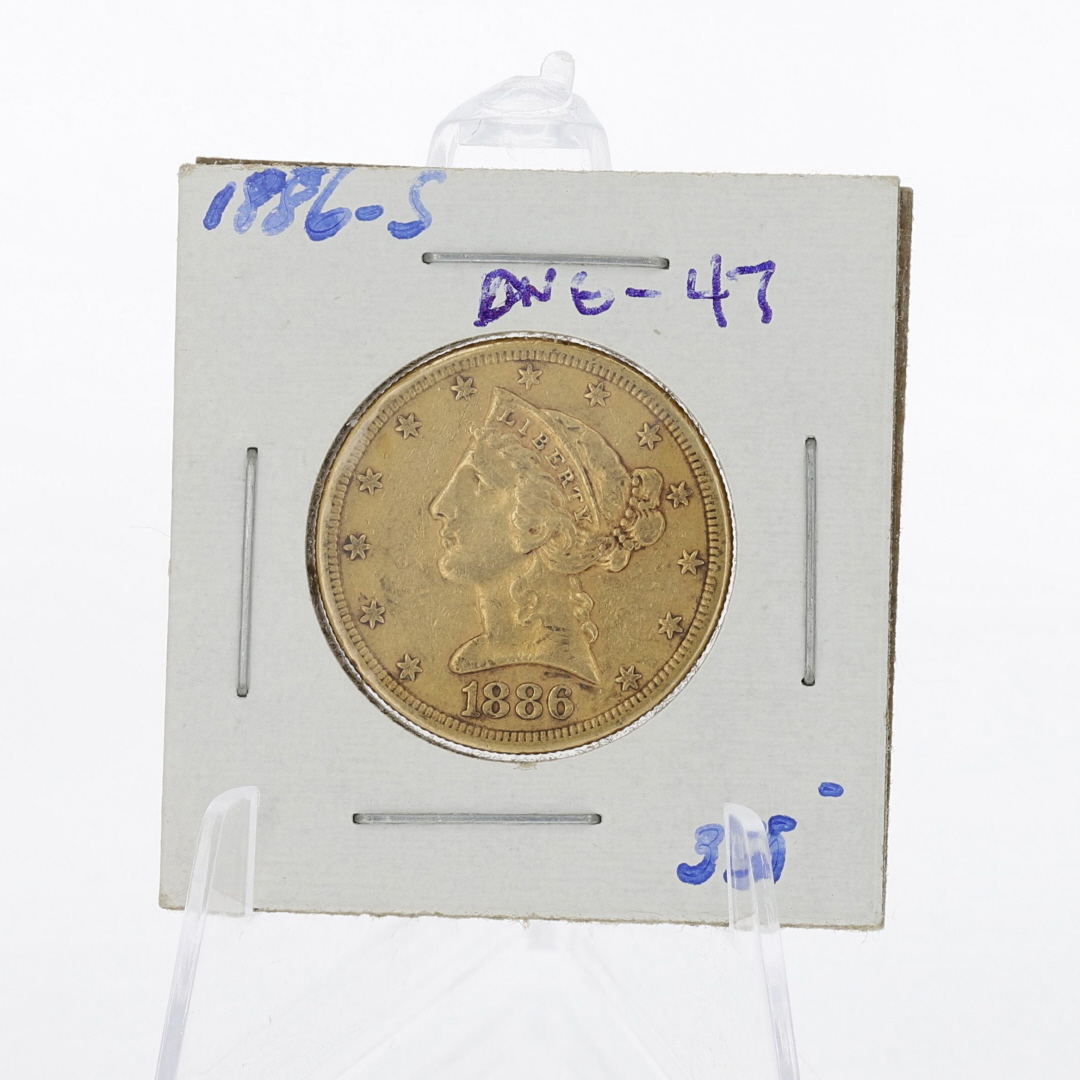 1886 Liberty Head Half Eagle $5 San Francisco Mint 90% Fine Gold US Coin
