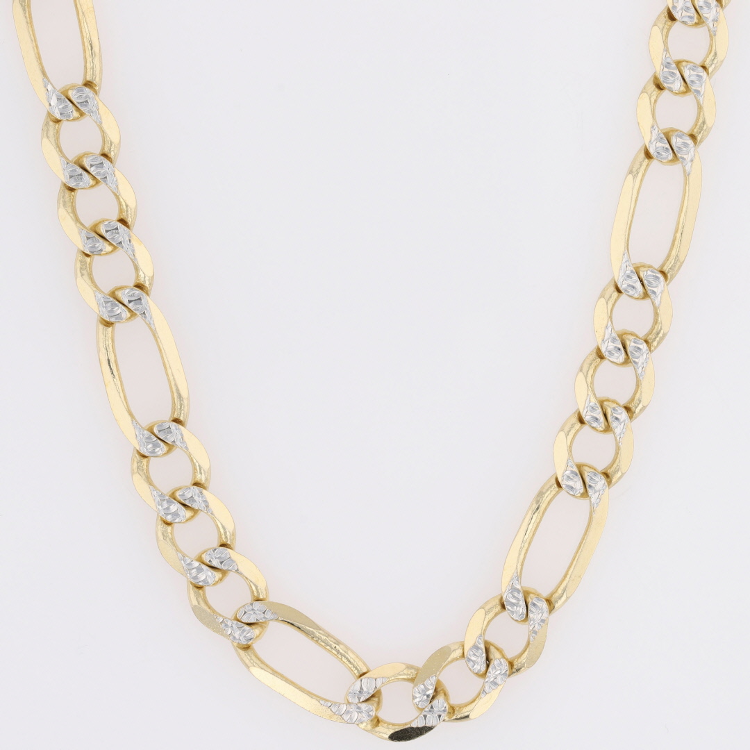 7.5mm Diamond Cut Figaro Link Chain 29" Necklace 14k Multi-Tone Gold 52.09 Grams