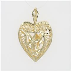 Diamond-Cut Filigree Heart Pendant without Chain 14k Yellow Gold 3.88 Grams