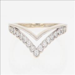 .15ctw Round Cut Diamond Double Chevron Wedding Ring 14K White Gold ...