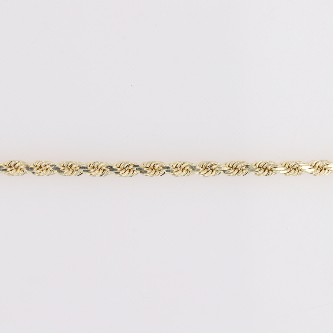 3.7mm Rope Link Chain 9.25" Bracelet 10k Yellow Gold 9.95 Grams