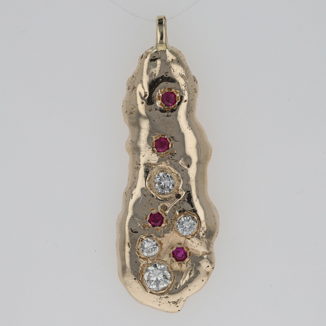 .72ctw Diamond and Ruby Nugget Pendant no Chain 12k Yellow Gold 12.59 Grams