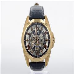Bulova Classic Sutton Silver Skelton Dial Automatic Leather Strap Men's ...