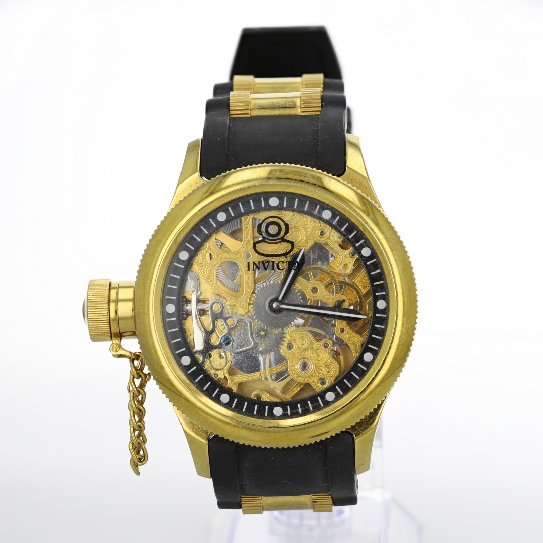 Invicta Diver Mechanical 47mm Gold Dial Polyurethane Strap Men's Wristwatch