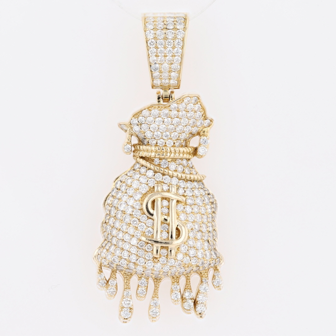 3.75ctw Diamond Dripping Money Bag Pendant w/o Chain 14k Yellow Gold 11 ...