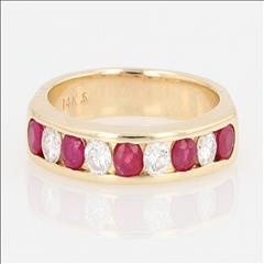 .78ctw Ruby and Diamond Channel-Set Wedding Band Ring 14k Yellow Gold ...