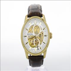 Bulova Classic Sutton 43mm Skeleton Dial Automatic Leather Strap Men's ...
