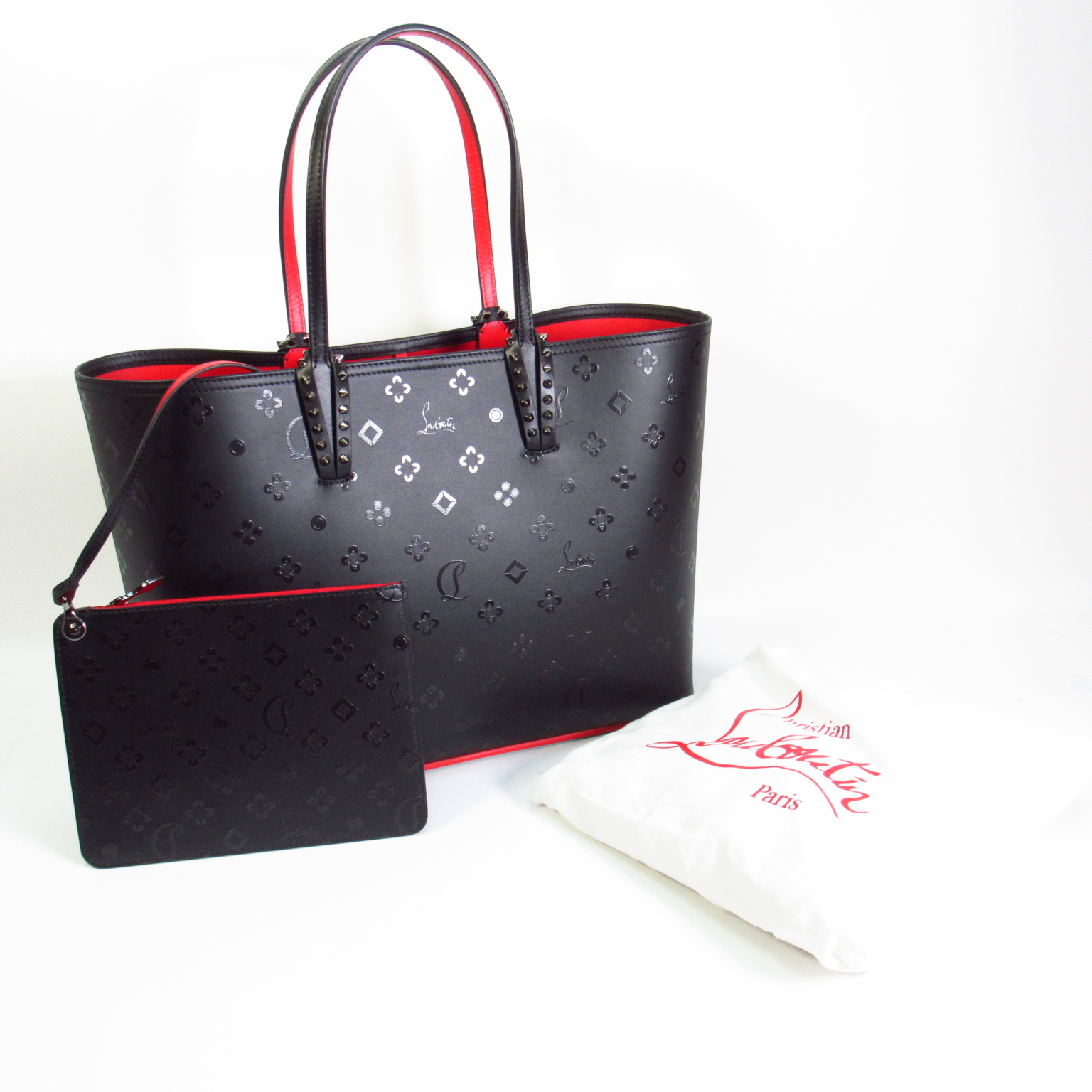 Christian Louboutin Cabata Black/Red Large Leather Tote Bag - Entrupy ...