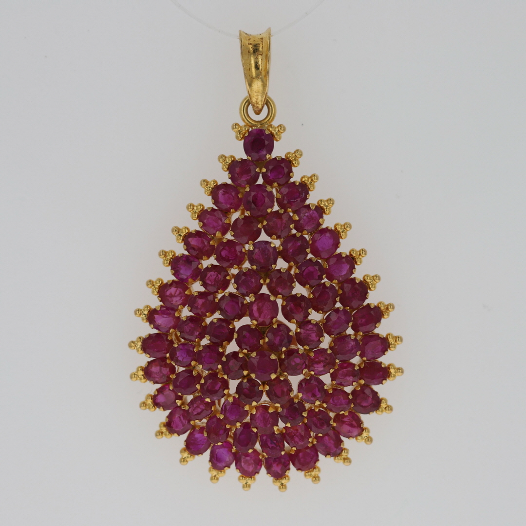 6.38ctw Round Ruby Cluster Statement Pendant without Chain 18k Yellow Gold