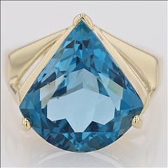 Fancy Cut London Blue Topaz Solitaire Statement Ring 14k Yellow Gold Size 7