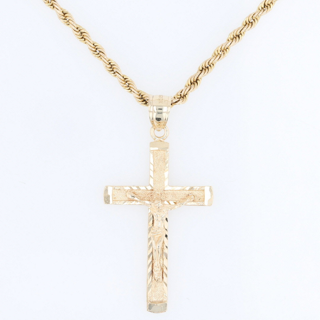 1.75" Religious Cross Pendant on 21.25" Rope Necklace 10k Yellow Gold 6 ...