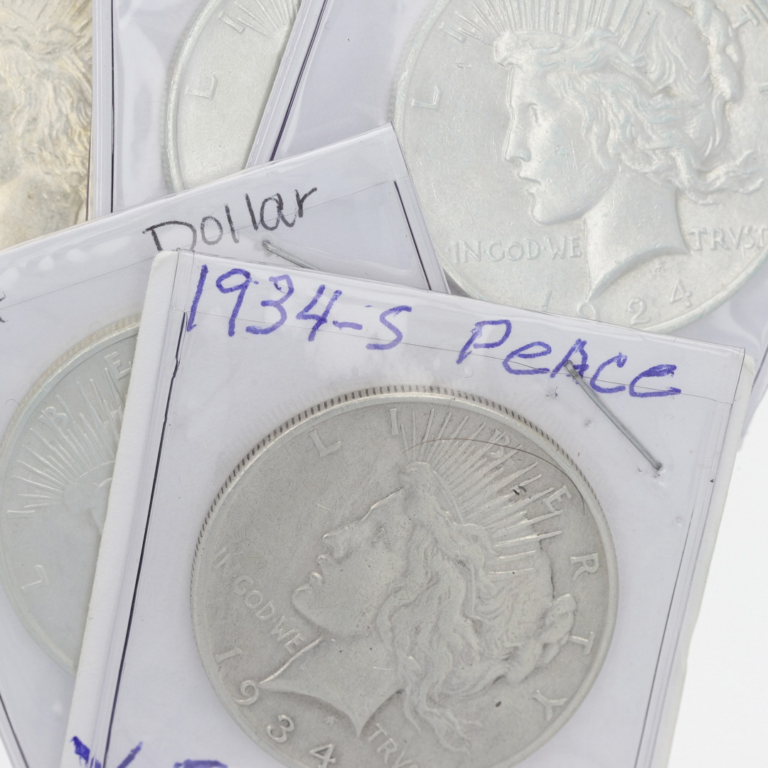 1922, 1924, 1934 Silver Peace Lady Liberty Perched Eagle $1 Coins Set ...
