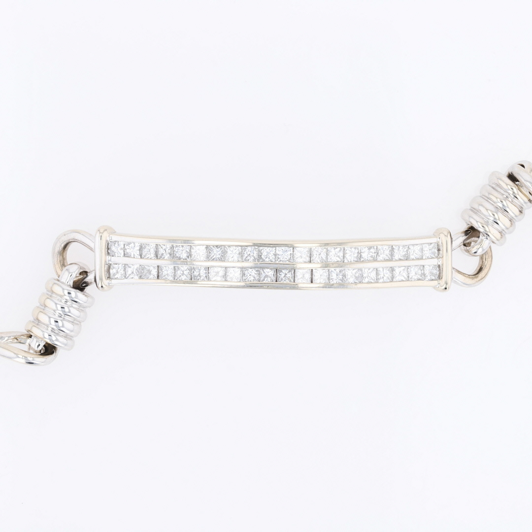5.60ctw Princess Diamond Fancy Chain 8.5" ID Bracelet 18k White Gold 66 ...