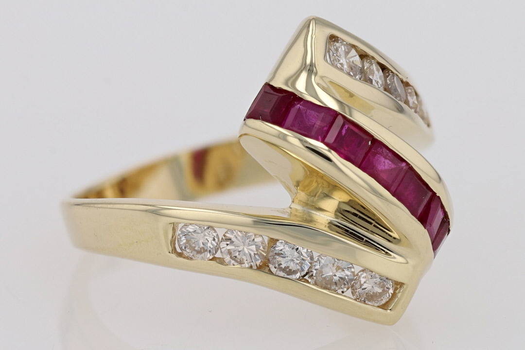 1.31ctw Square Step Cut Ruby and Diamond Statement Ring 14k Yellow Gold ...