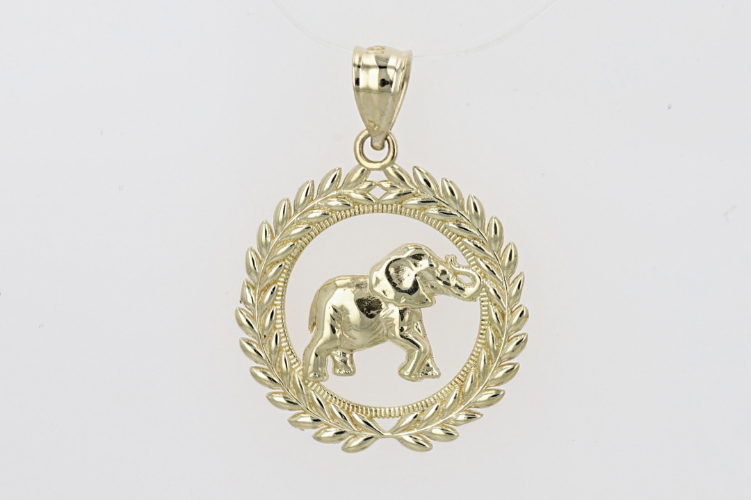 32.3mm Elephant Round Pendant without Chain 10k Yellow Gold 1.86 Grams