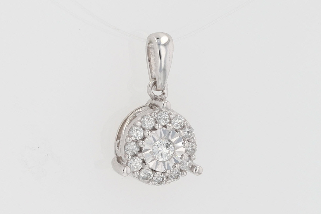 .23ctw Round Cut Diamond Halo Pendant without Chain 10K White Gold 1.24 ...