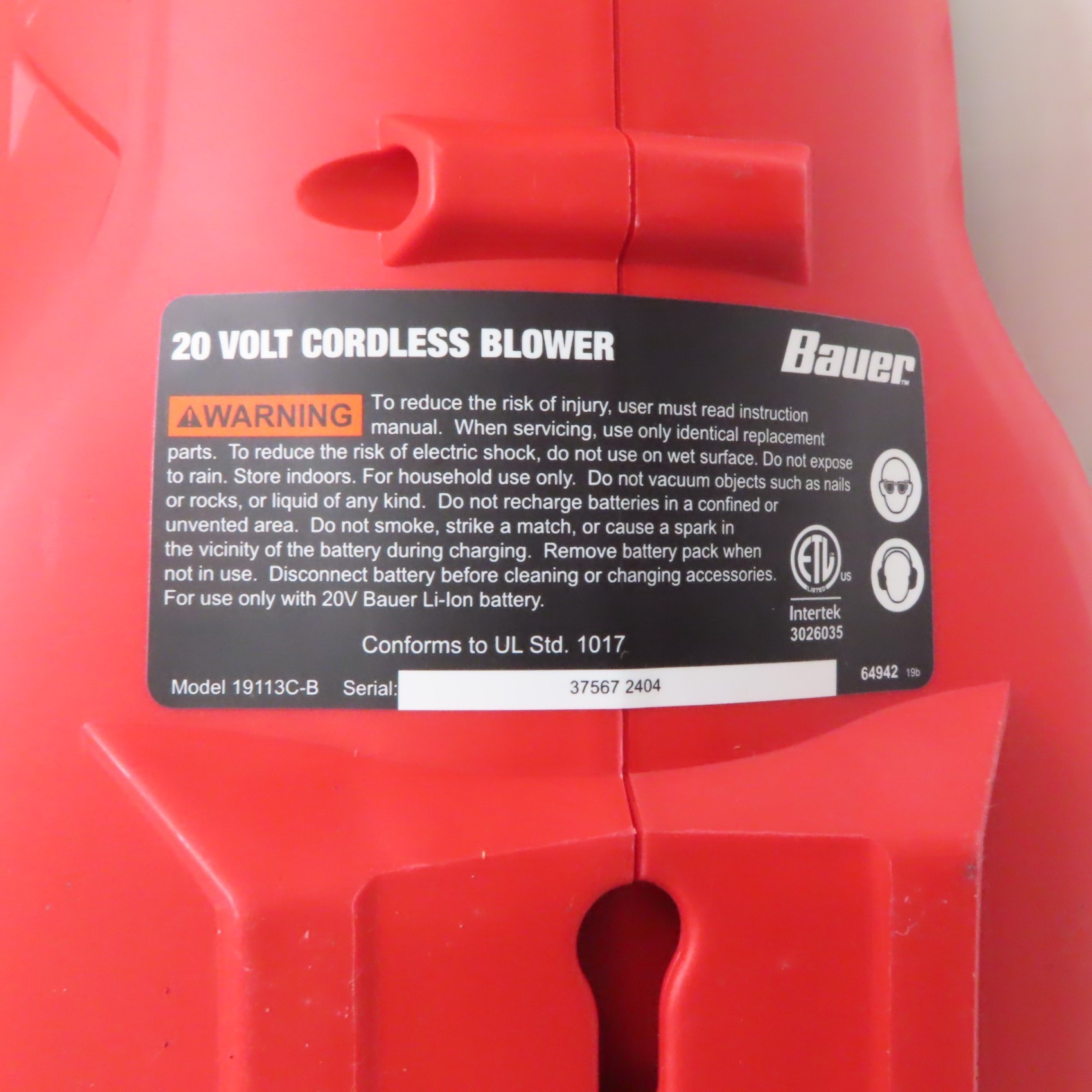 Bauer 19113C-B 20V Cordless Handheld Jet Fan Leaf Blower Kit (Pick-Up Only)