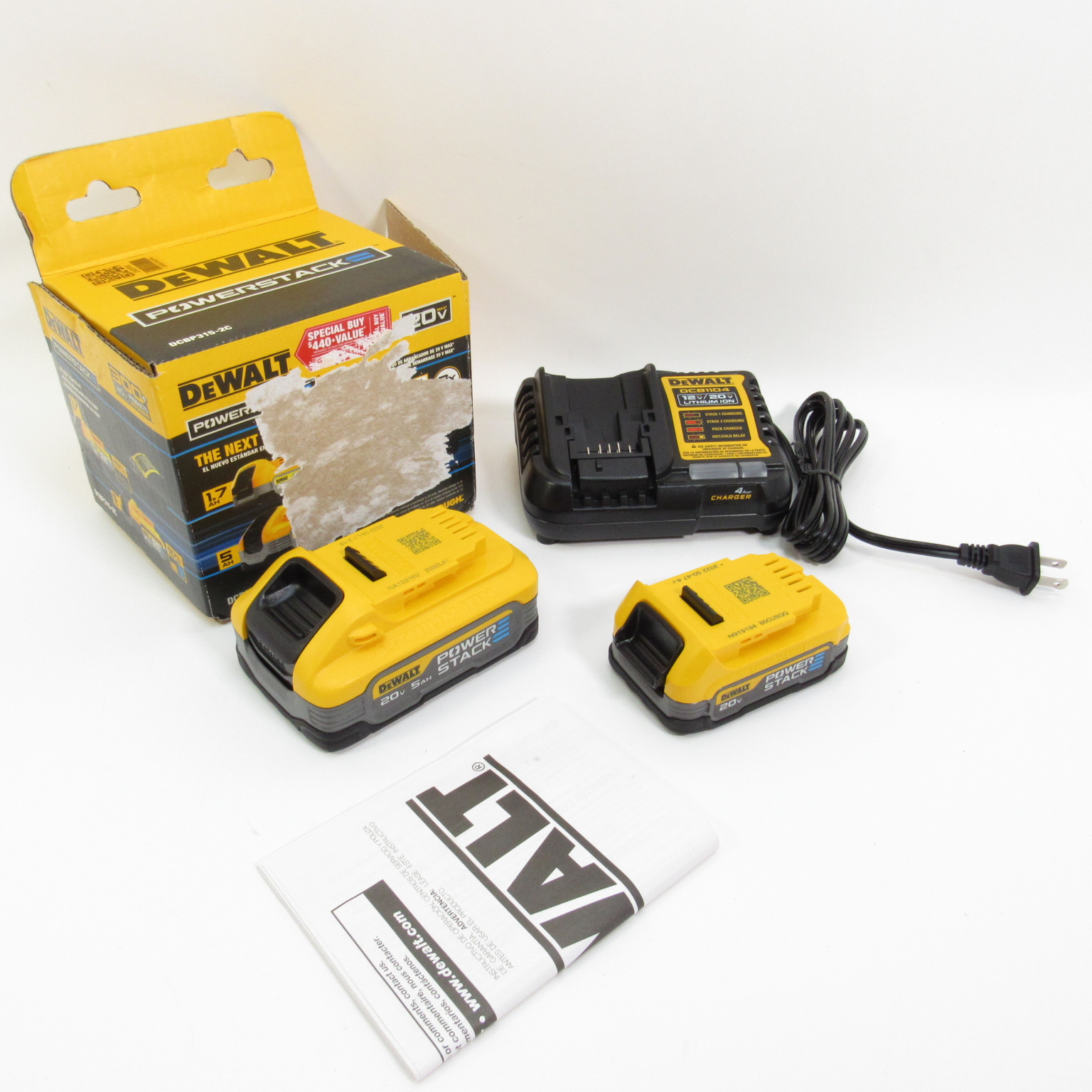 DeWalt DCBP315-2C Powerstack 20V Battery (5Ah/1.7Ah) 2-Pack & Charger Kit