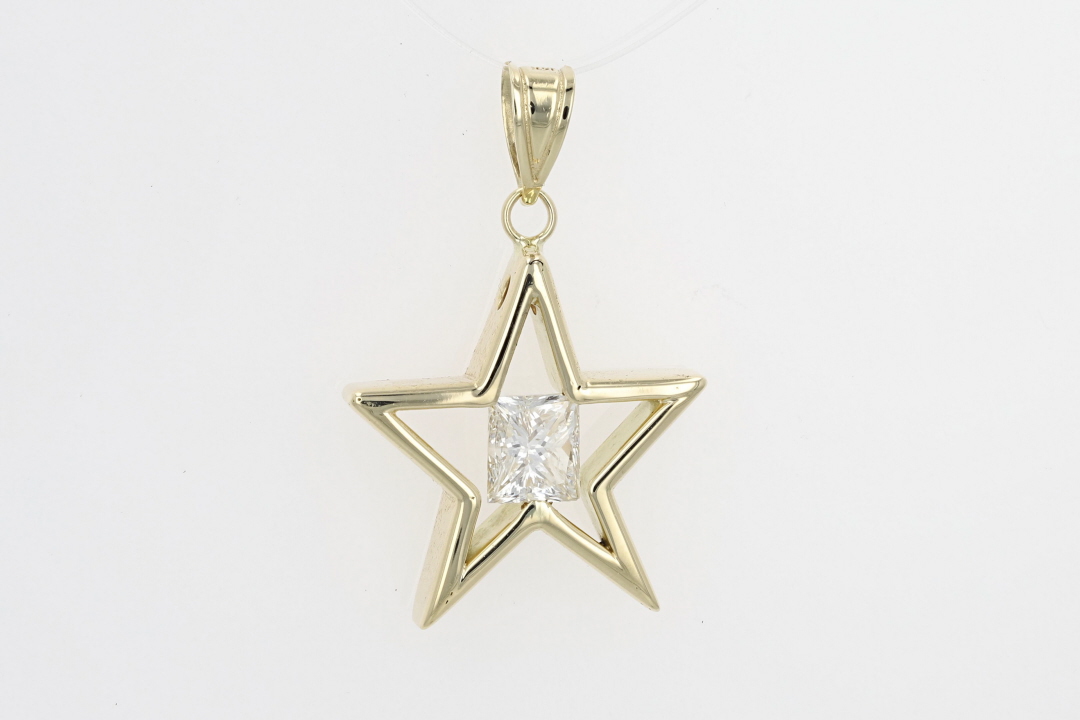 .97ct Princess Cut Diamond Star Shaped Pendant without Chain 14k Yellow ...