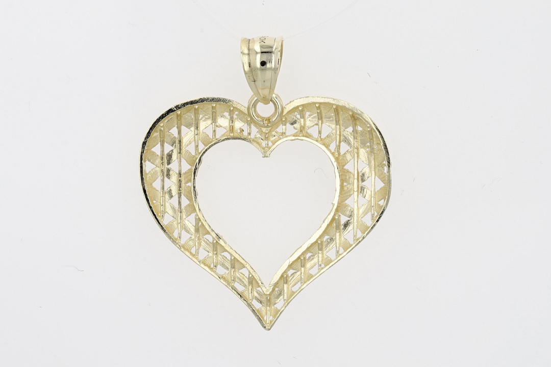 36.9mm Diamond Cut Heart Shaped Pendant without Chain 10k Yellow Gold 2 ...