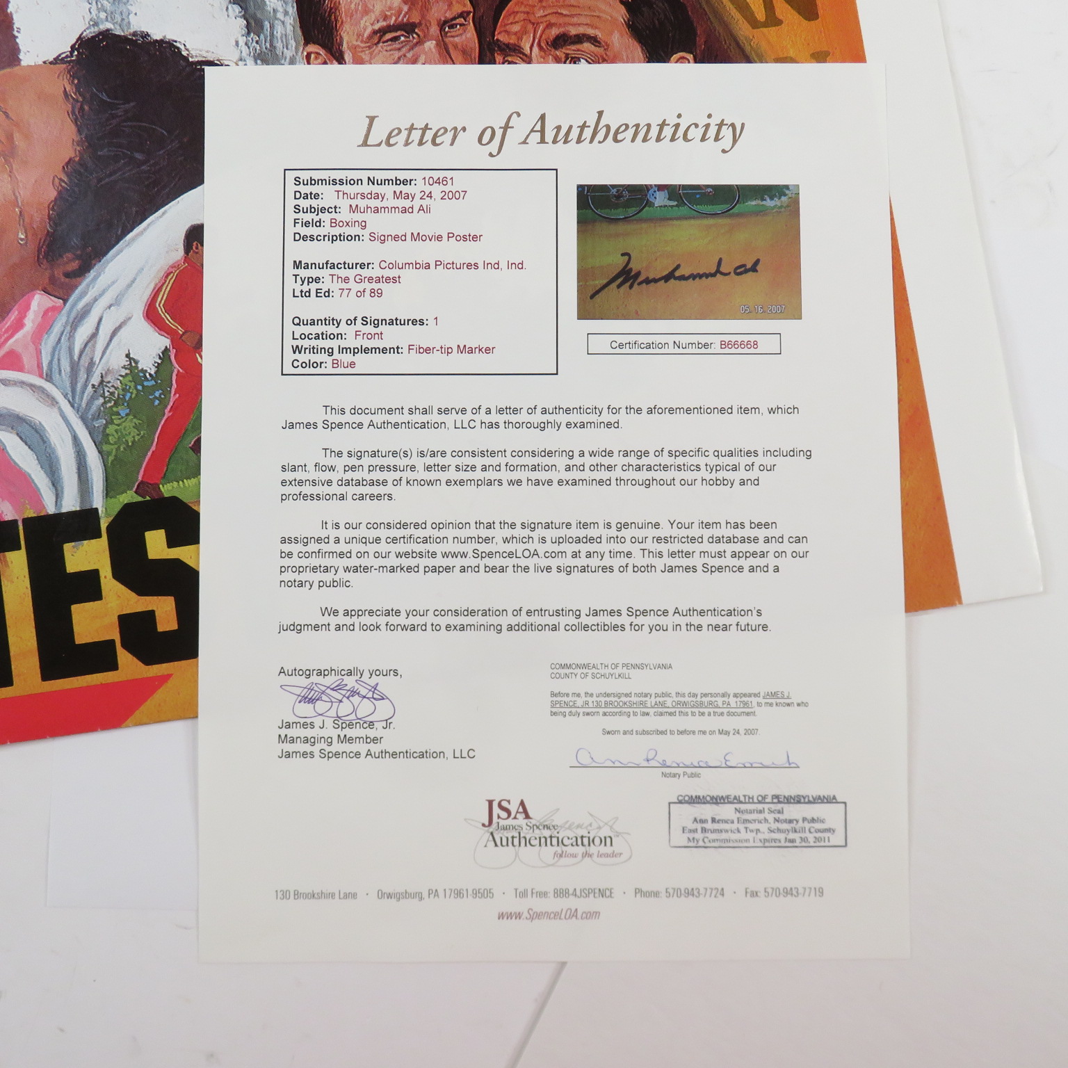 Muhammad Ali 'The Greatest' #77 of 89 Signed Movie Poster - JSA COA