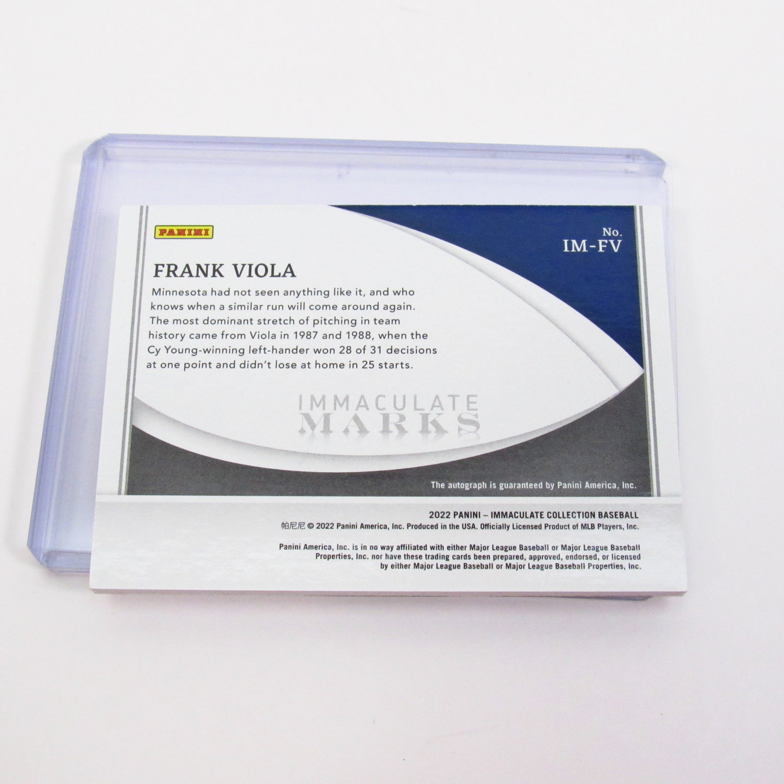 Frank Viola Auto #IM-FV MN Twins Panini 2022 Immaculate Marks MLB Card ...
